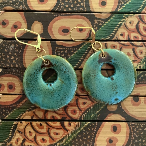 Jewelry | Vintage Ceramic Pottery Glazed Round Earrings Boho | Poshmark